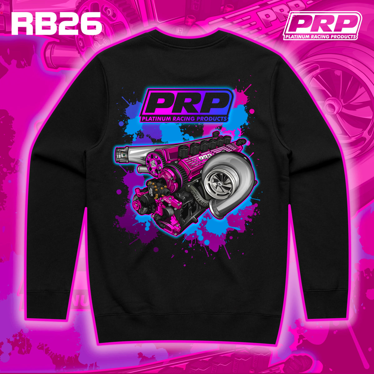 PRP RB26 Pink Engine Crewneck — Platinum Racing Products