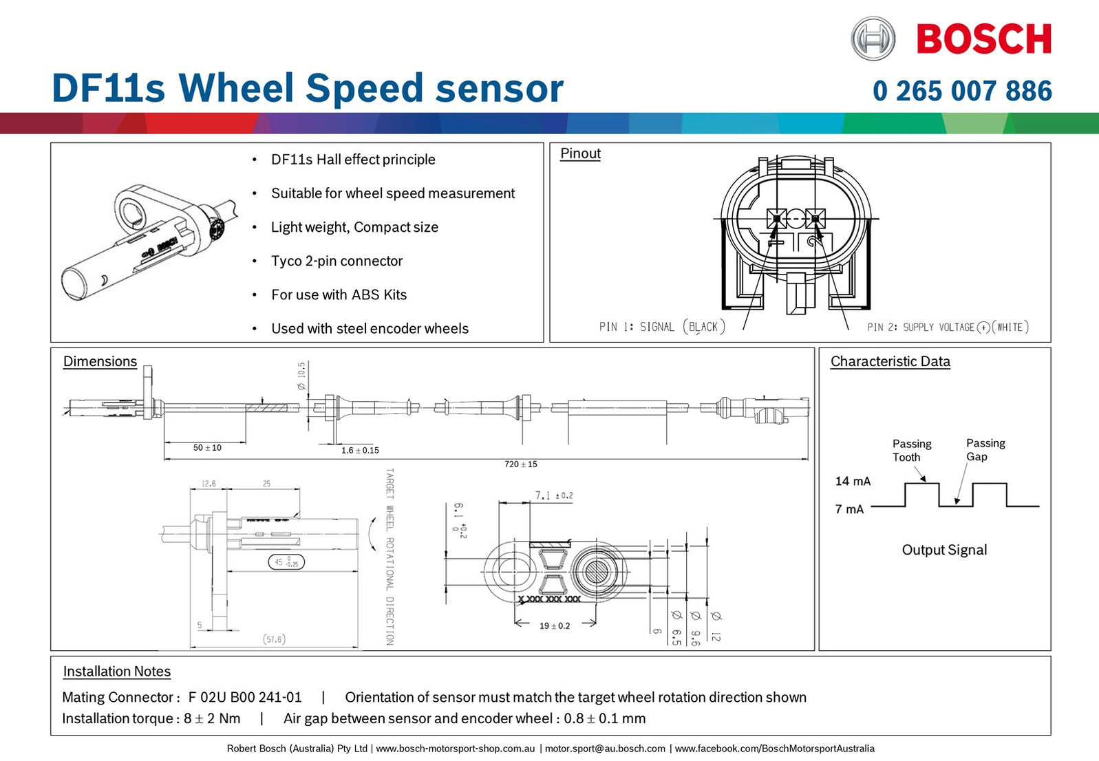 Bosch DF11S Wheel Speed Sensor — Platinum Racing Products
